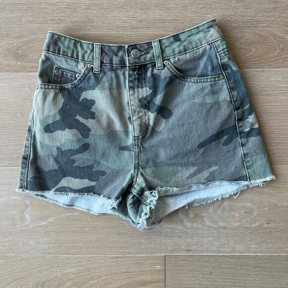 Topshop | Shorts | Topshop Moto Mom Camo Cutoff High Rise Denim Shorts | Poshmark